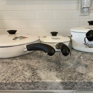 MCM Vintage Enamel Cookware Pots & Pans Set of 6 Pieces Georges Briard ...