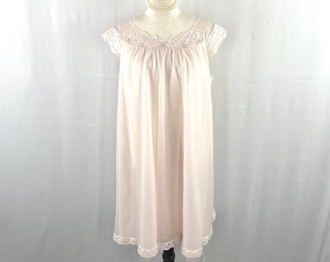 Vintage Shadowline Nightgown in Pastel Pink Chiffon With Delicate Lace ...