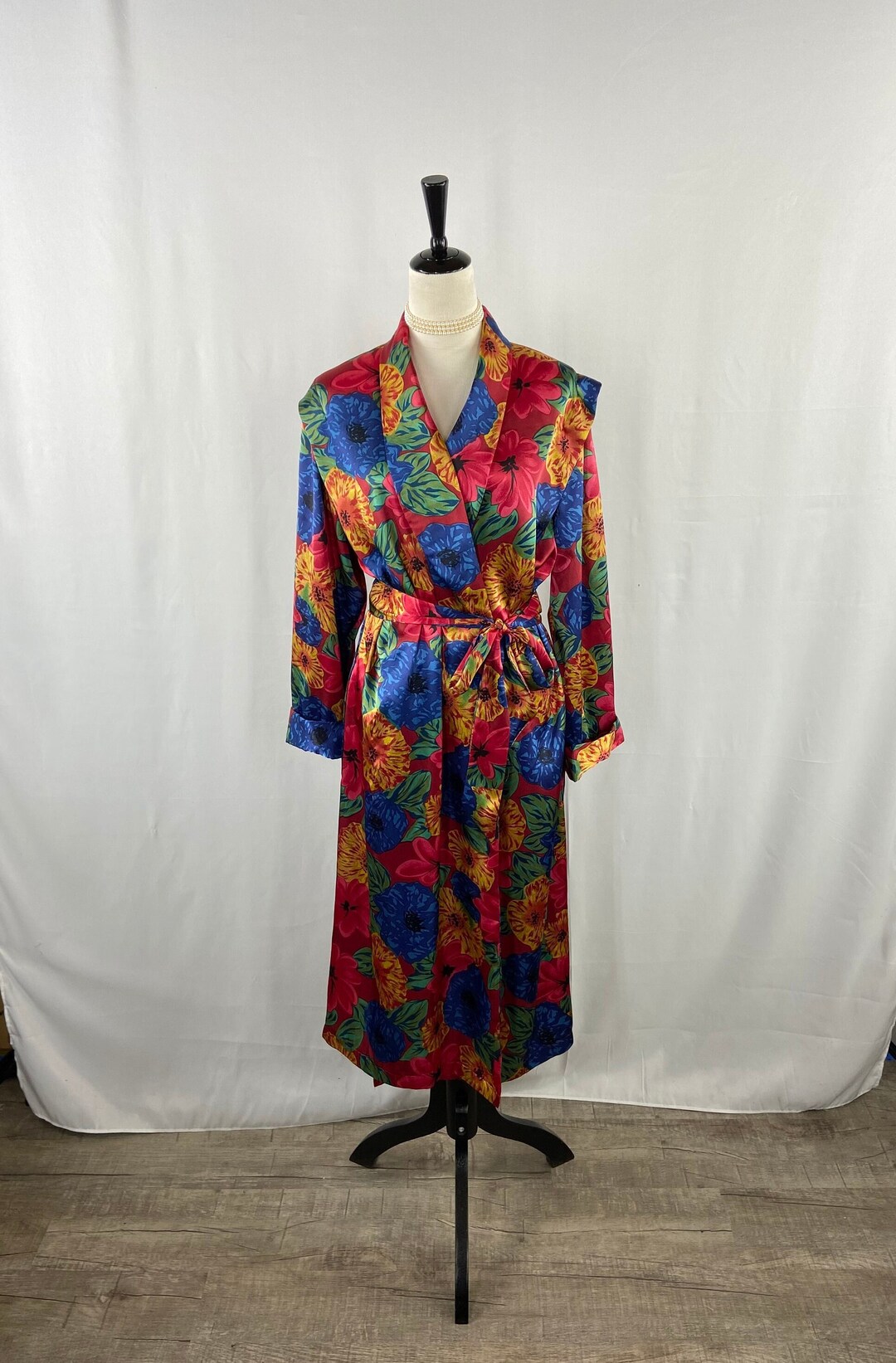 Vintage 1980s Beth Michaels Floral Kimono Robe Vibrant Tropical Print ...