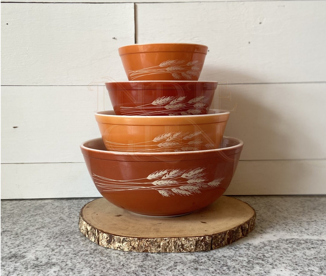 Vintage Autumn Harvest Pyrex Complete Mixing Bowl Set 401 404, 1970s ...