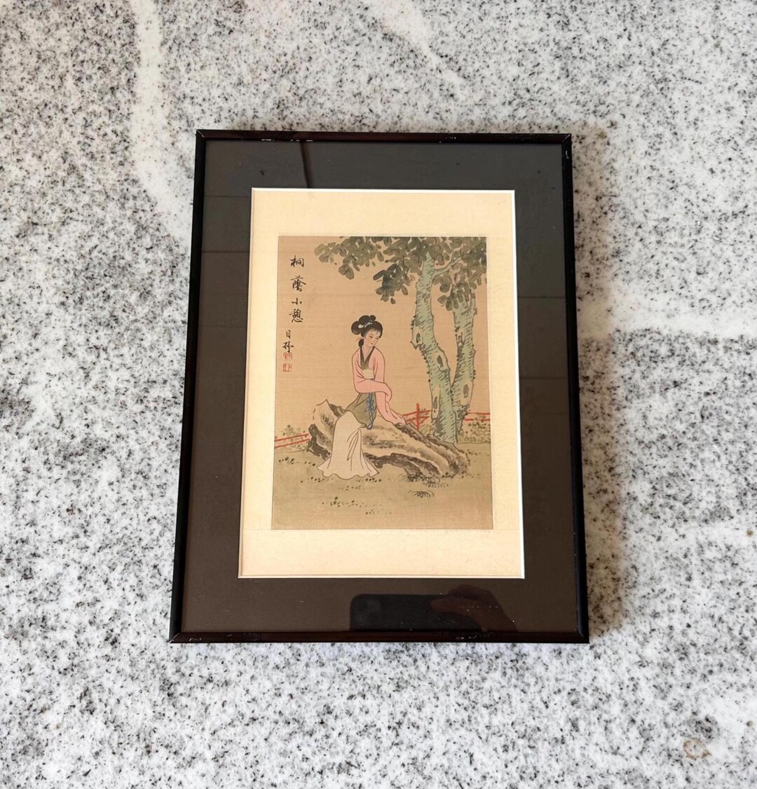 Vintage Chinese Woman Silk Art, Mid-century Japanese Style Painting ...
