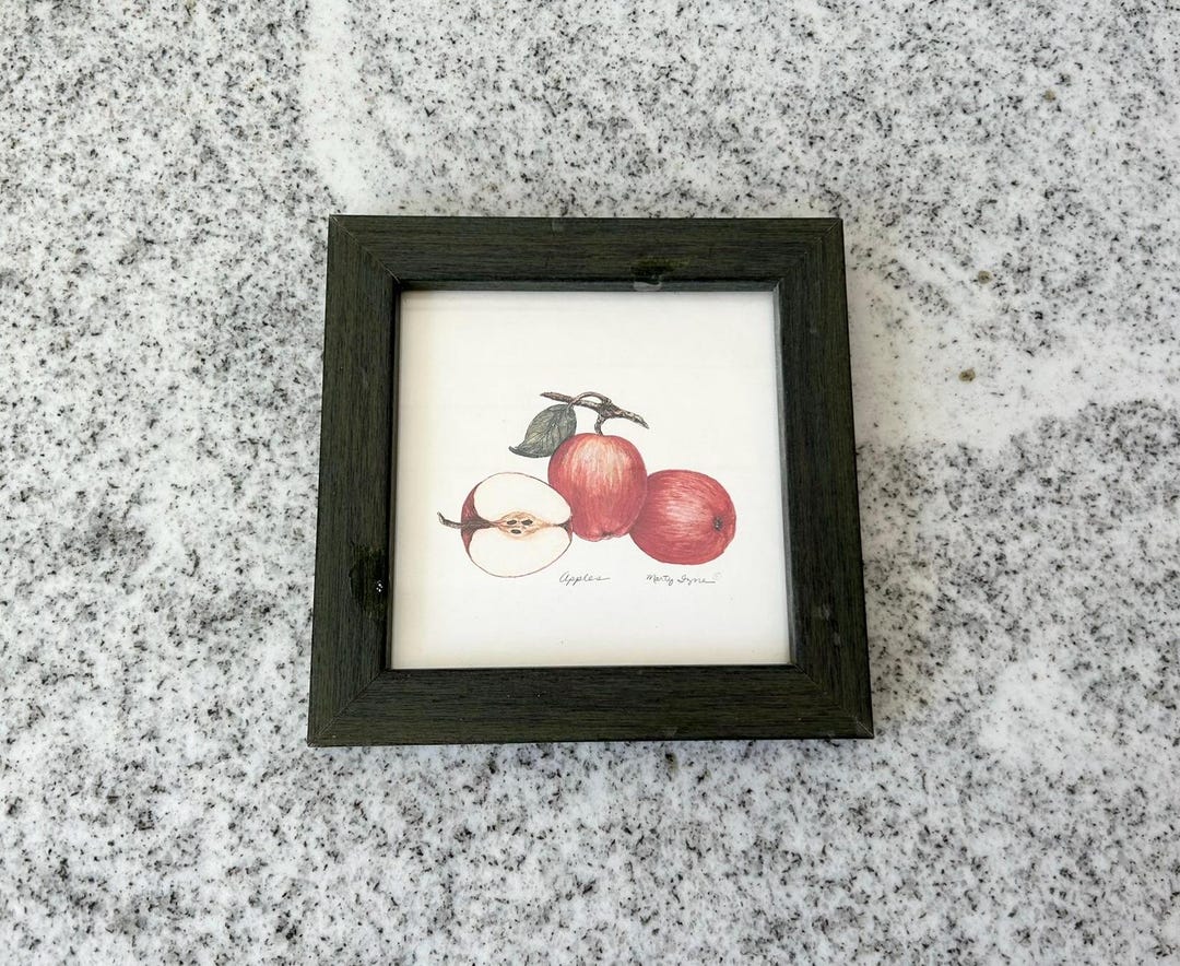 Vintage Framed Apple Botanical Print, Rustic Farmhouse Wall Art, Wood ...