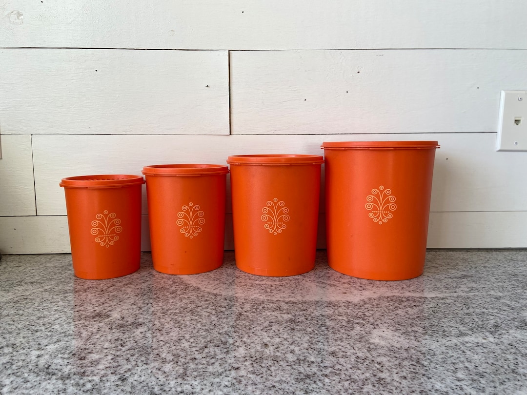 Harvest Orange Vintage Tupperware Filigree Servalier Pantry Canisters ...