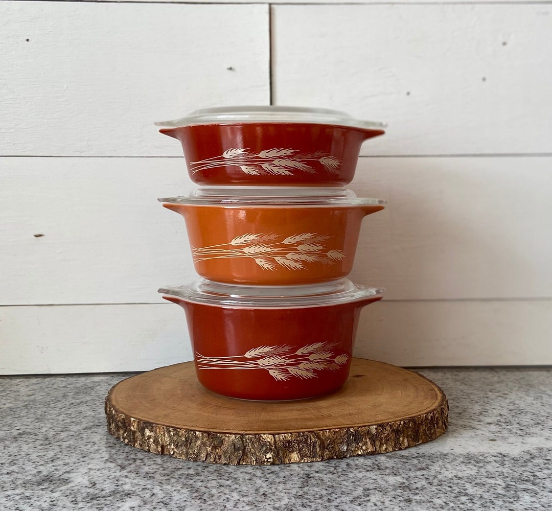 Autumn Harvest Wheat Vintage Pyrex Round Casserole Set 6 Pieces 1970s ...