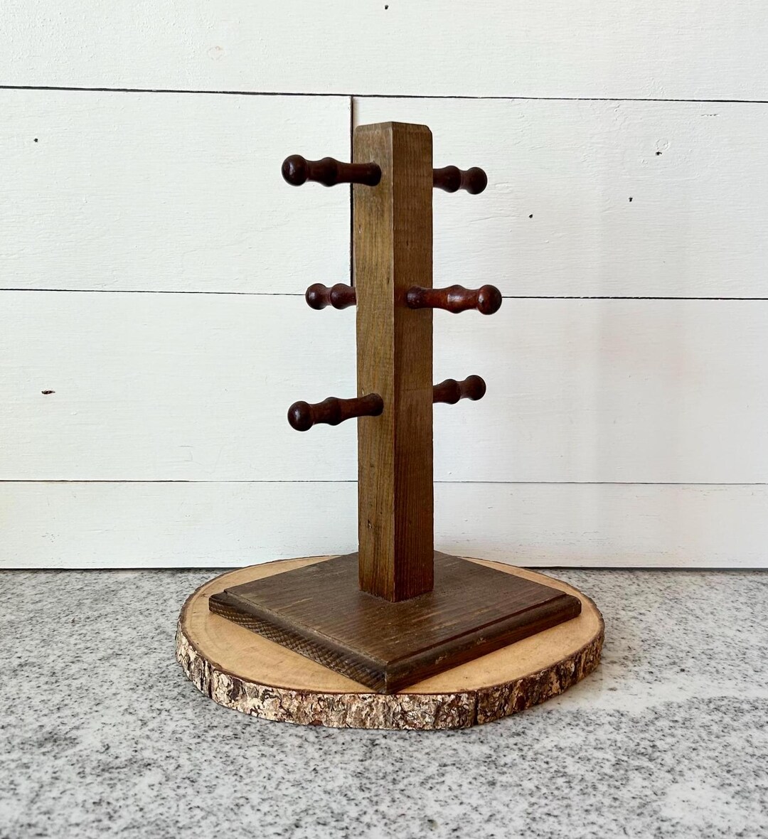 Vintage Wooden Coffee Mug Tree Stand, Rustic Farmhouse Coffee Cup ...