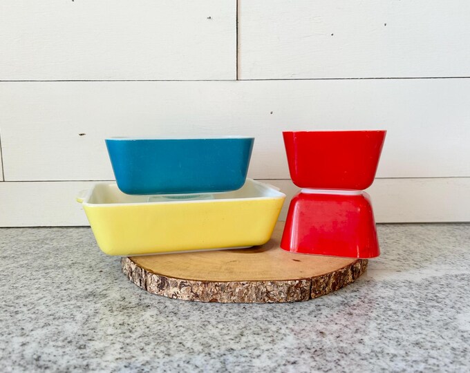 Vintage Pyrex Primary Colors Complete Refrigerator Set 4 Pieces NO LIDS ...