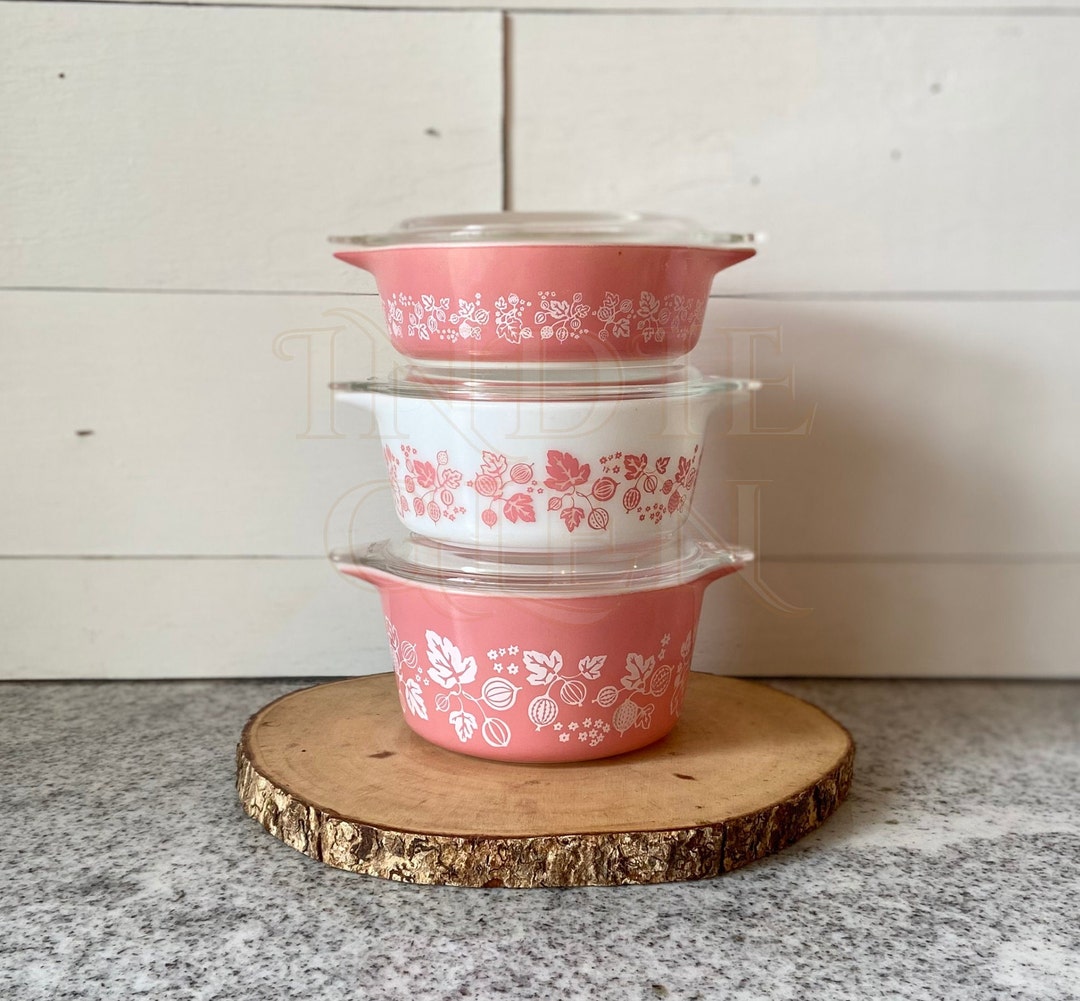 Gooseberry Pink Vintage Pyrex Round Casserole Dish Set 6 Pieces, 1950s ...