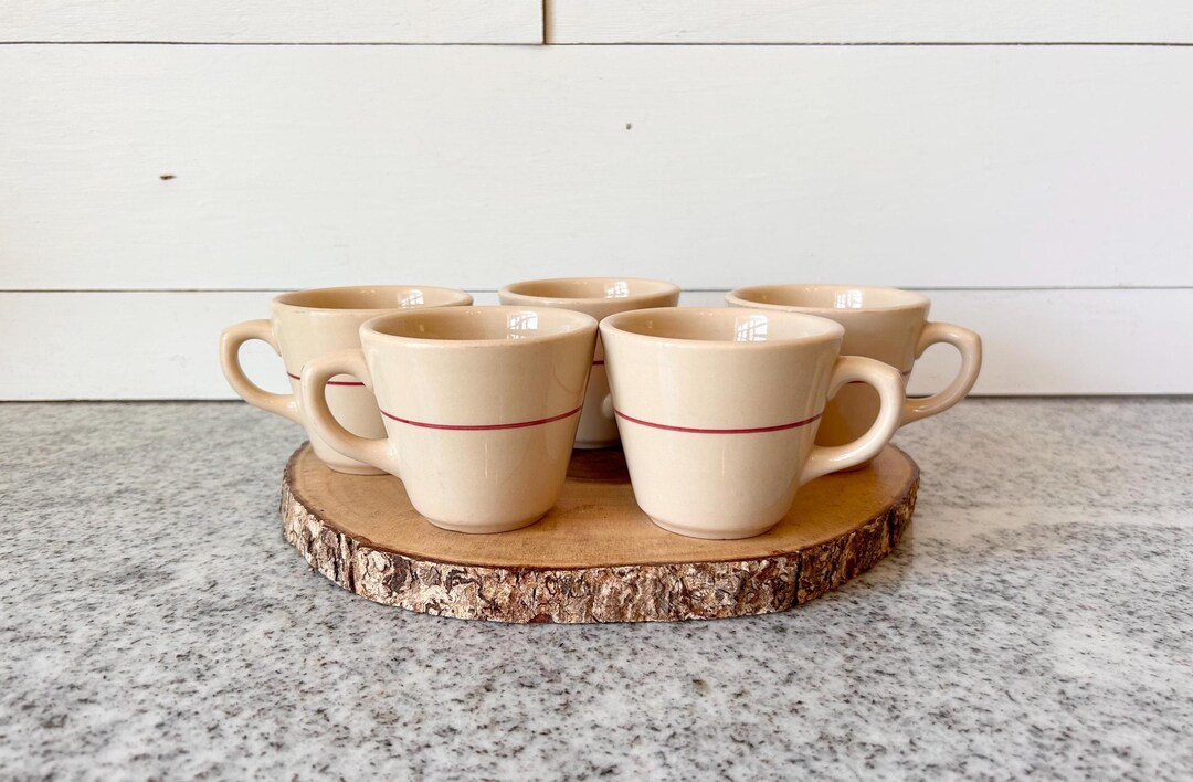 Vintage Inca Ware Coffee Mugs, Set of 5 Beige Diner Cups With Red ...