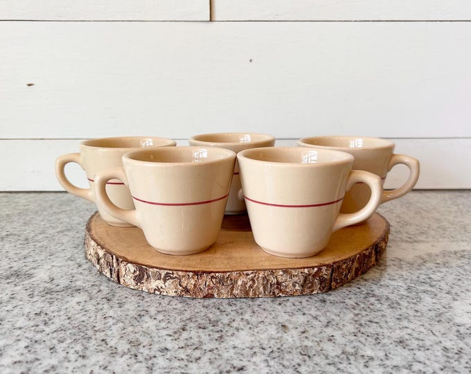 Vintage Inca Ware Coffee Mugs, Set of 5 Beige Diner Cups With Red ...