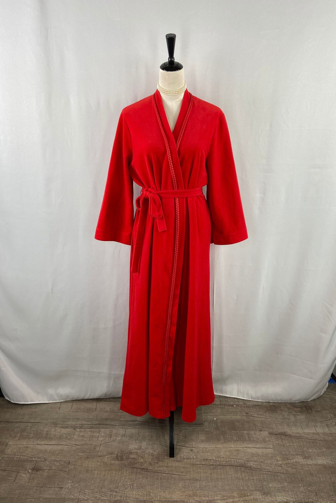 Vintage Vanity Fair Red Full-length Robe W/ Braided Accents Size L ...