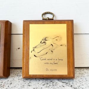 Vintage Wood & Brass Bible Verse Wall Plaque Set, Christian Decor ...