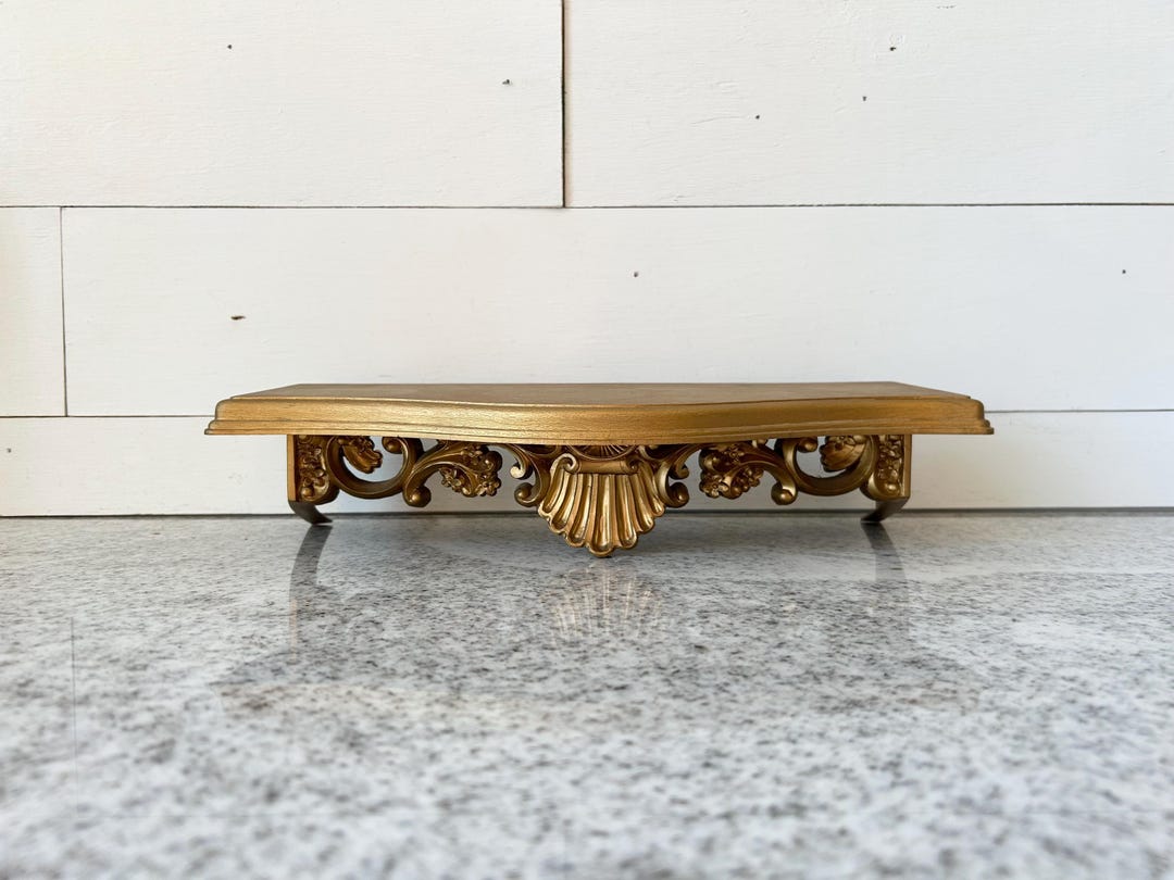 Vintage Homco Gold Wall Shelf, Baroque Scrollwork Display Shelf, Ornate ...