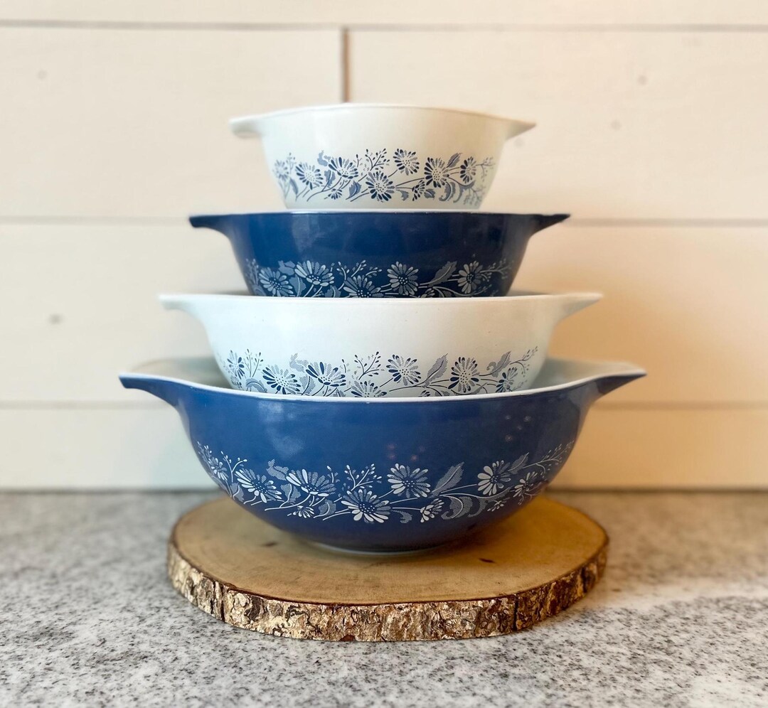 Vintage Pyrex Colonial Mist Cinderella Mixing Bowl Set 441 - 444, 1980s ...
