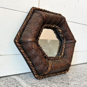 Vintage Hexagonal Wall Mirror, Rattan or Wicker Rustic Accent ...