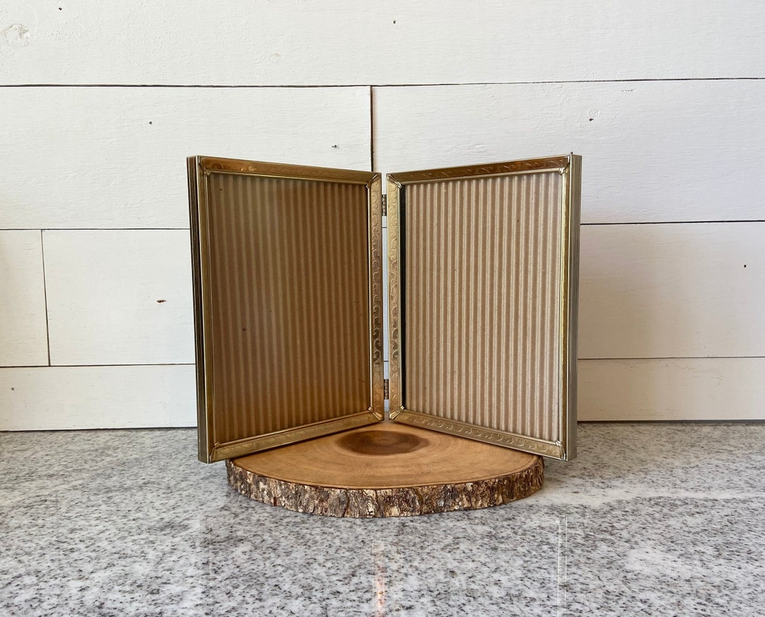Vintage 8" X 10" Bifold Double Hinged Gold Metal Picture Frames, Mid ...