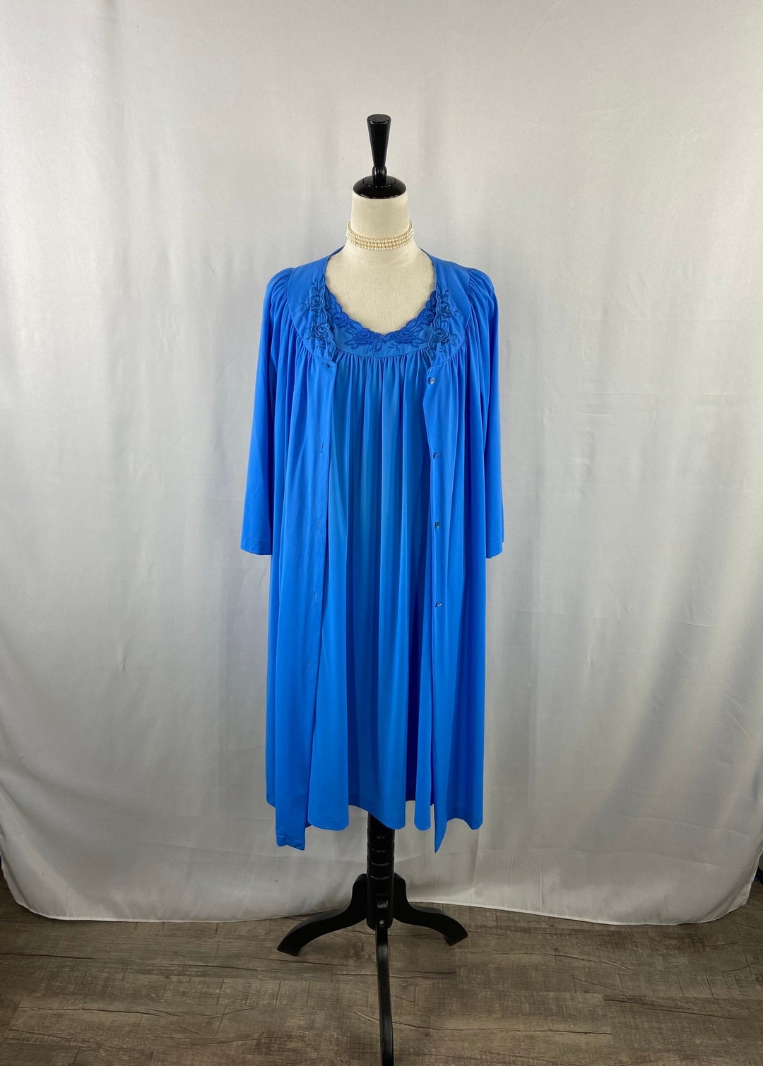 Vintage Shadowline Peignoir Set Cobalt Blue Size L, Luxurious Silky ...