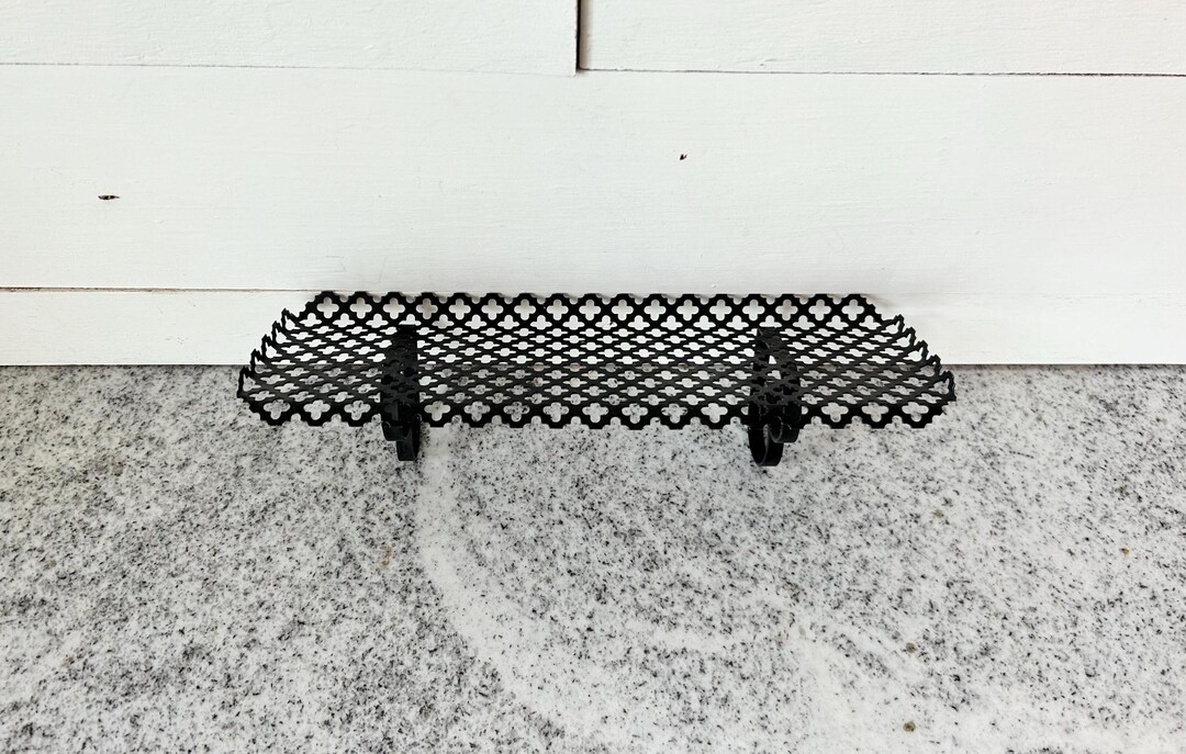 Vintage Black Metal Wall Shelf With Quatrefoil Lattice Pattern, Heart ...