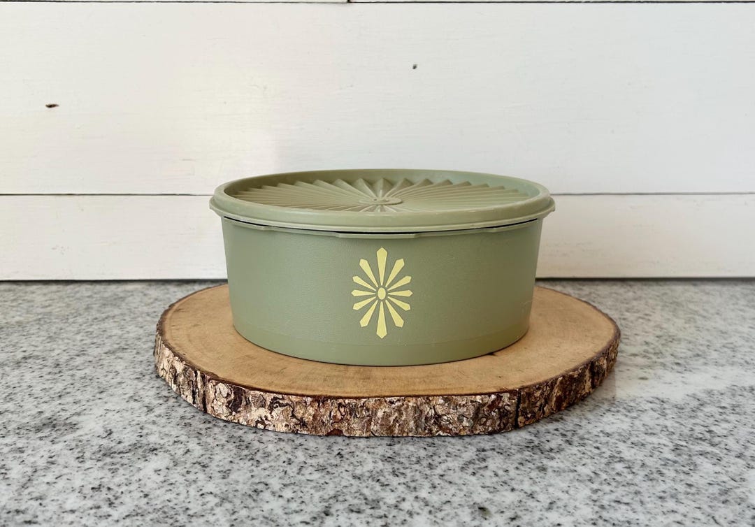 Vintage Olive Green Tupperware Servalier Canister With Sunburst Lid ...