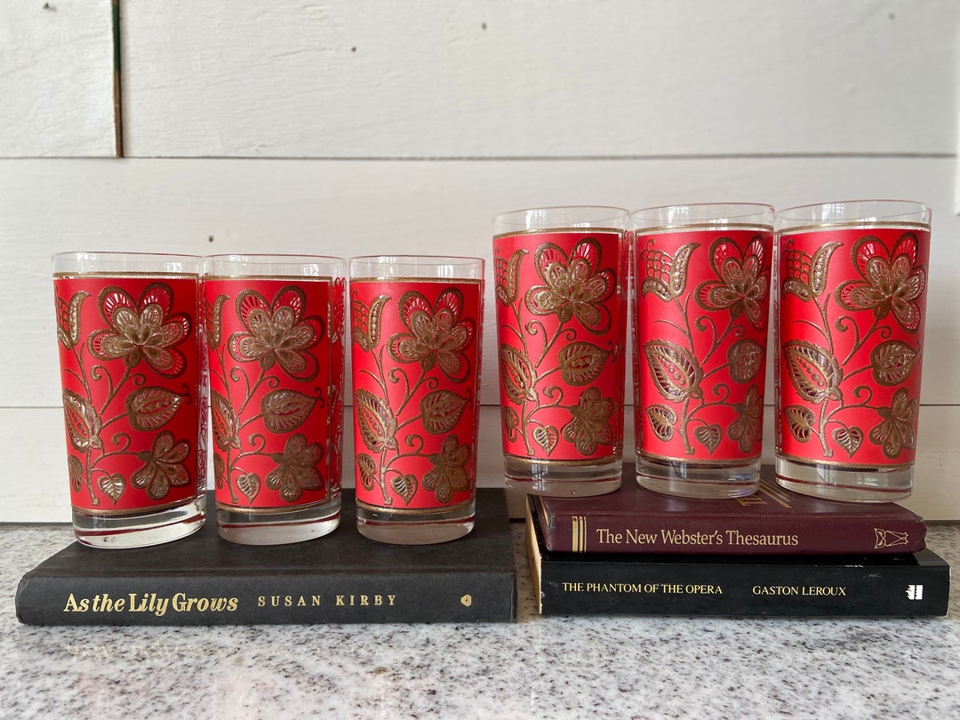 Vintage Libbey Hostess Glassware Gold Tapestry 12 Oz Highball Set of 8 ...