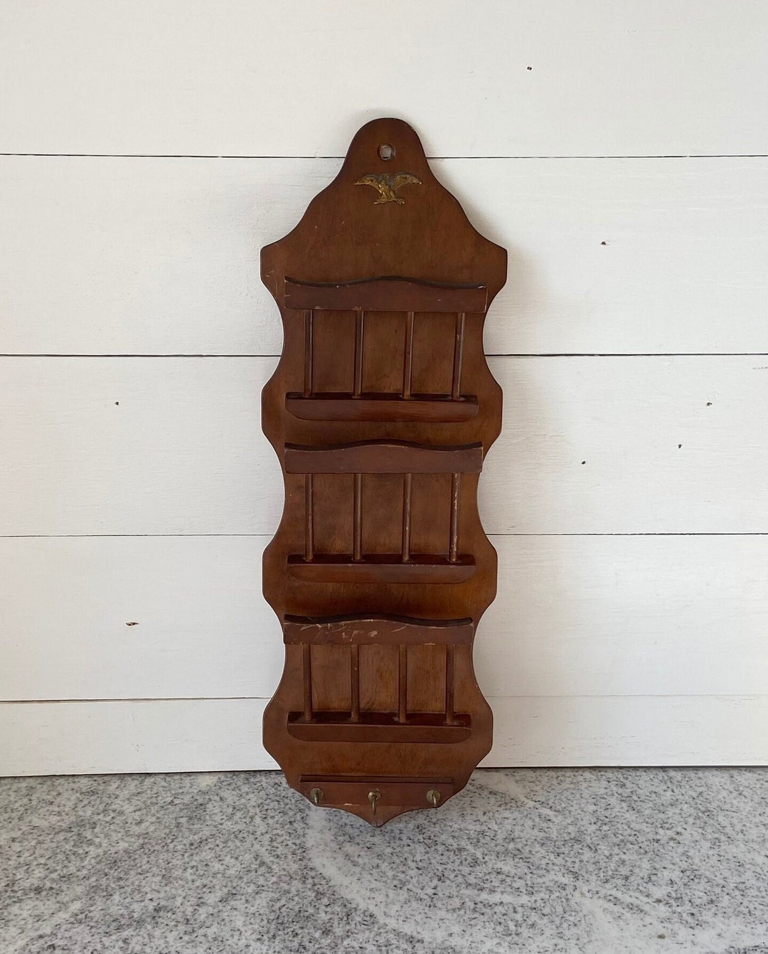 Vintage Wooden Wall Mounted Letter Sorter With Key Hooks, Antique ...