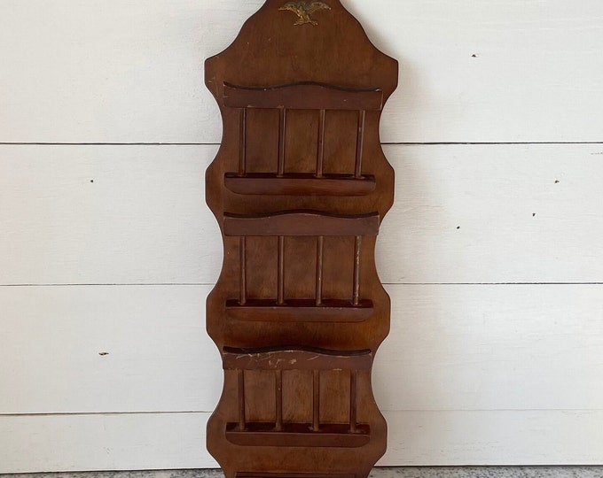 Vintage Wooden Wall Mounted Letter Sorter With Key Hooks, Antique ...