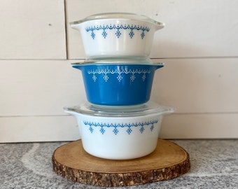 Snowflake Blue Garland Vintage Pyrex Round Casserole Set of 6 - Etsy
