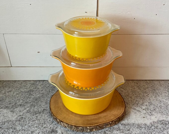 Vintage Pyrex Daisy Round Casserole Set 6 Pieces 473-475, 1960s 1970s ...