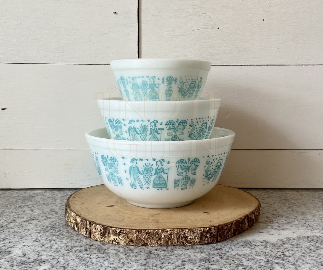 Vintage Amish Butterprint Pyrex Mixing Bowl Set 401 403, 1960s Pyrex ...