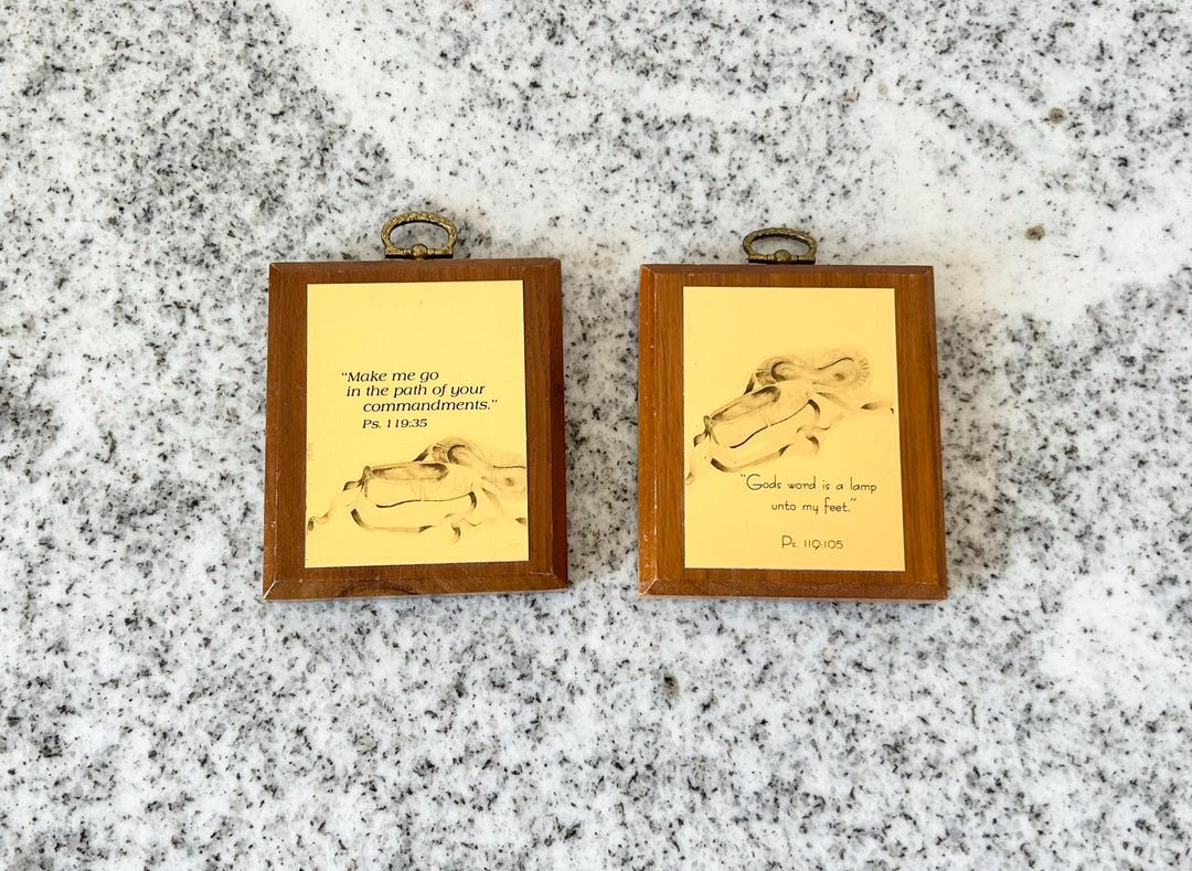 Vintage Wood & Brass Bible Verse Wall Plaque Set, Christian Decor ...