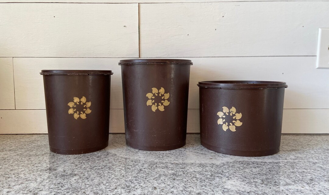 Brown Mushroom Vintage Tupperware Servalier Pantry Large Canisters ...