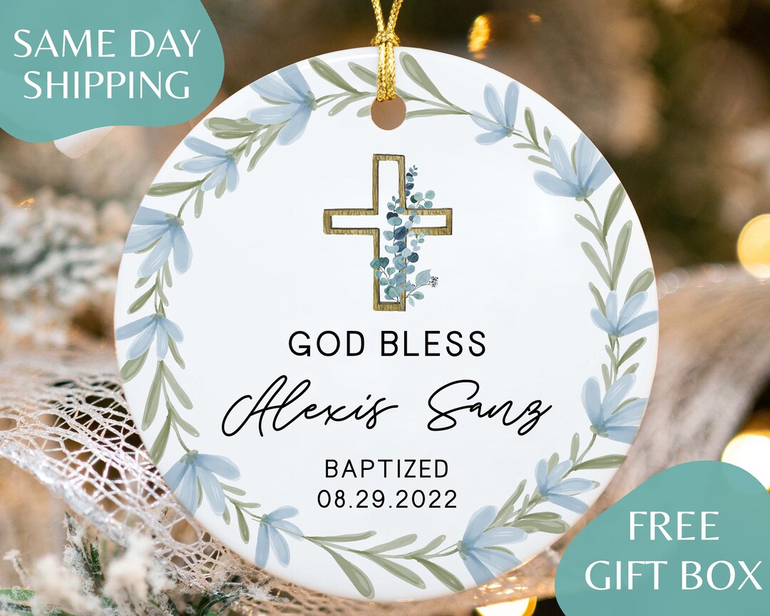 Personalized God Bless Christening Ornament - Custom Baptism Ornament ...