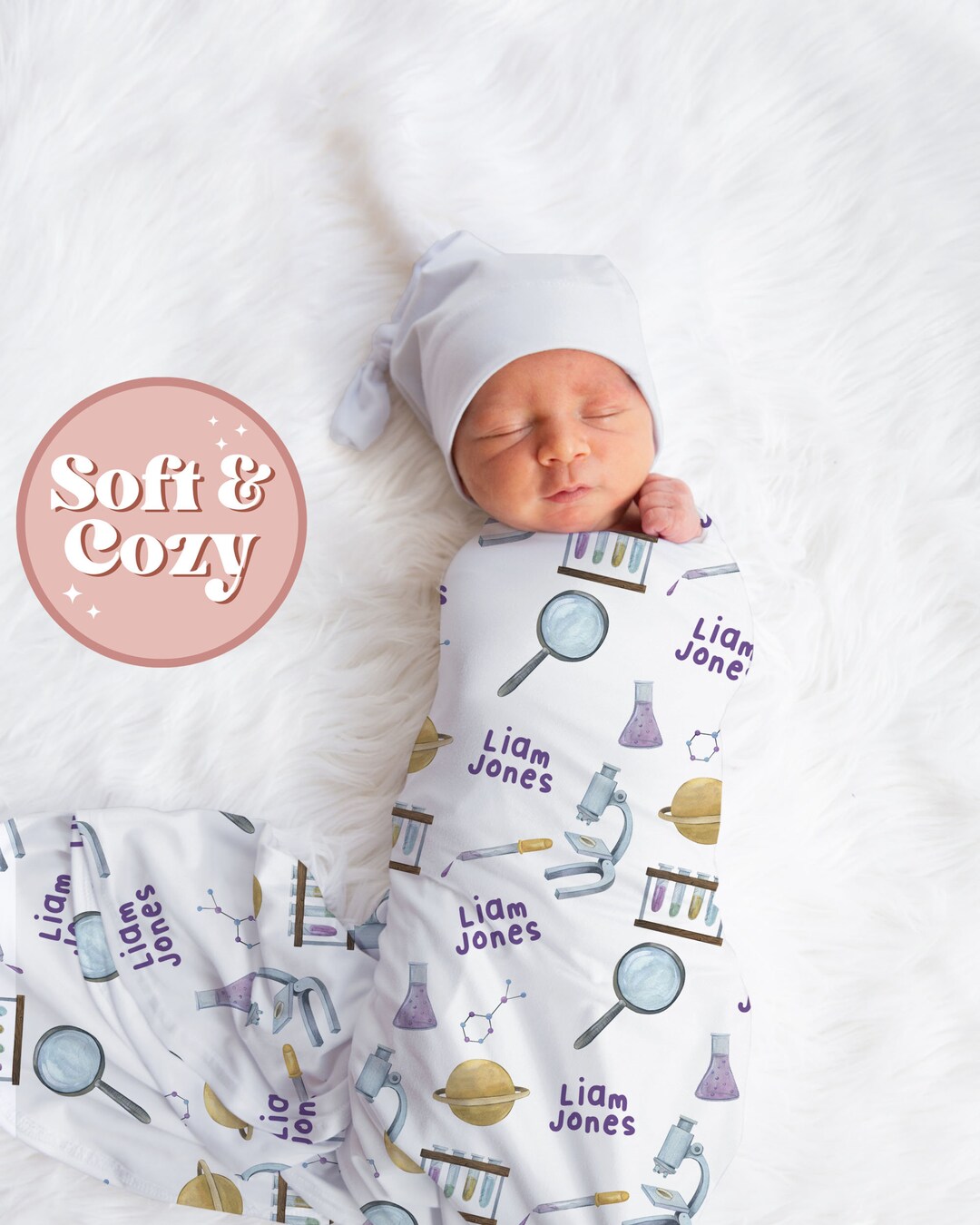 Future Scientist Custom Baby Boy Swaddle Science Lab Baby Blanket Cute ...