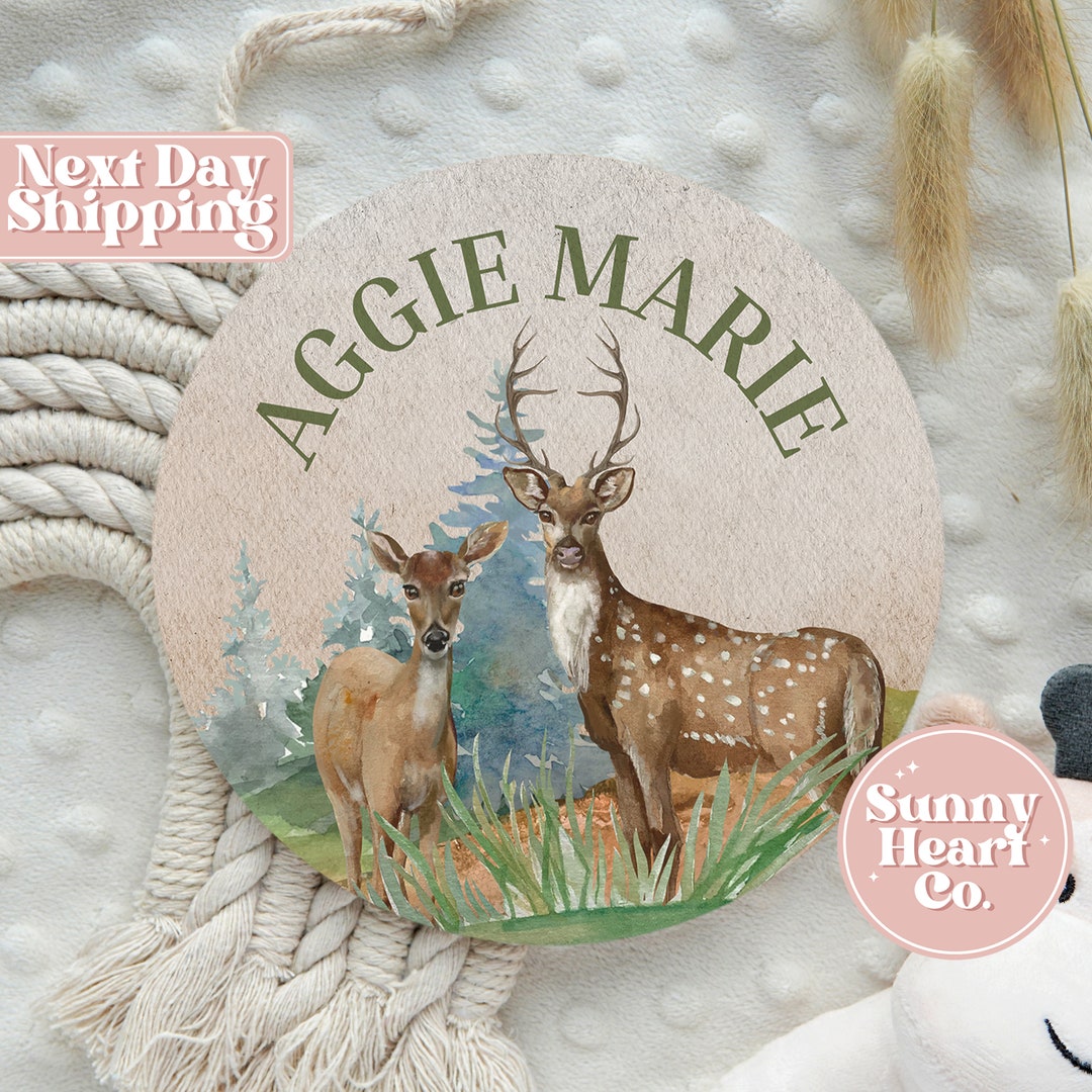 Personalized Buck Deer Round Wood Sign Deer Theme Newborn Name ...