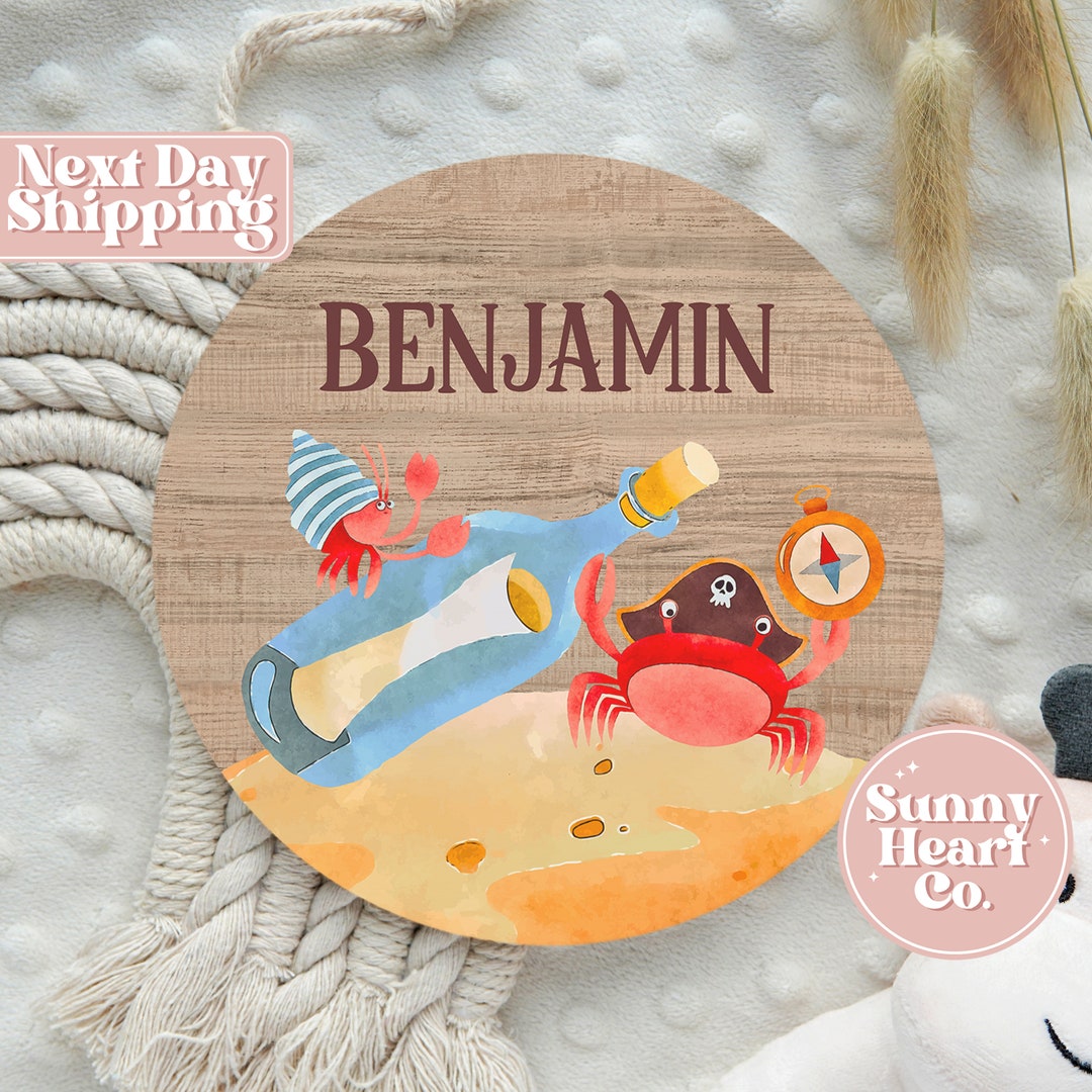 Personalized Pirate Name Round Wood Sign Pirate Theme Baby Boy Name ...