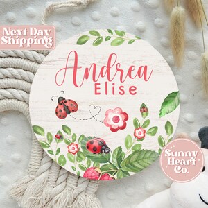 Personalized Lady Bug Baby Girl Name Round Wood Sign Lady Bugtheme ...