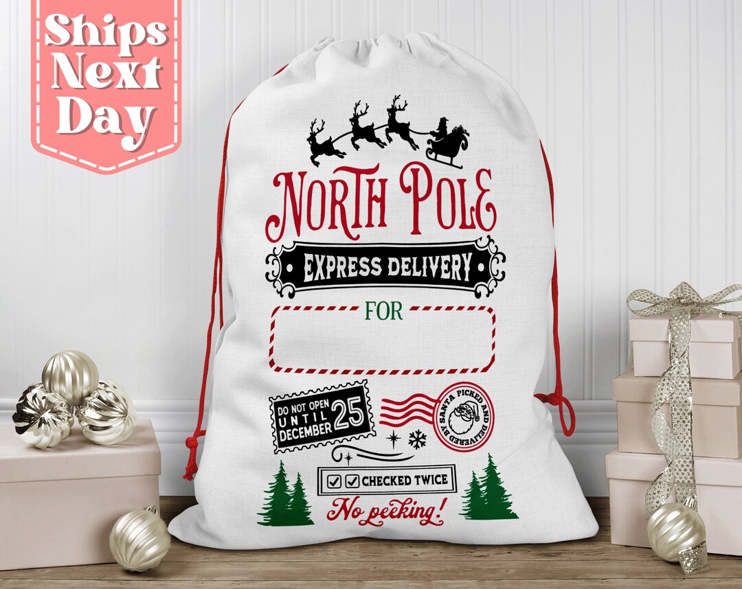 North Pole Express Delivery Custom Santa Sack Christmas Gift Bag North ...