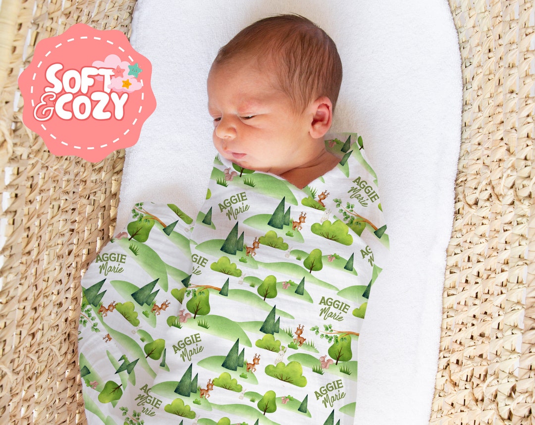 Woodland Animals Baby Boy, Girl Swaddle Animals Swaddle With Name for ...
