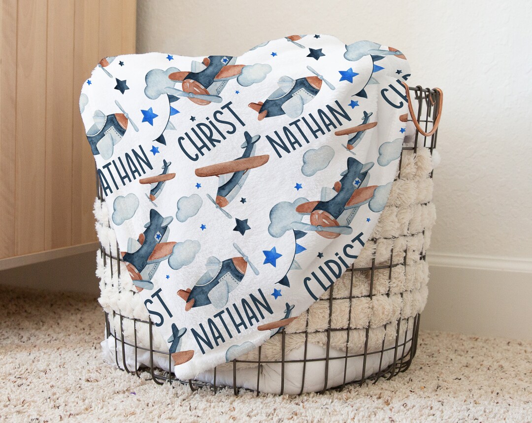Airplanes Boy Soft Name Blanket Aviation Kids Name Blanket Pilot First ...