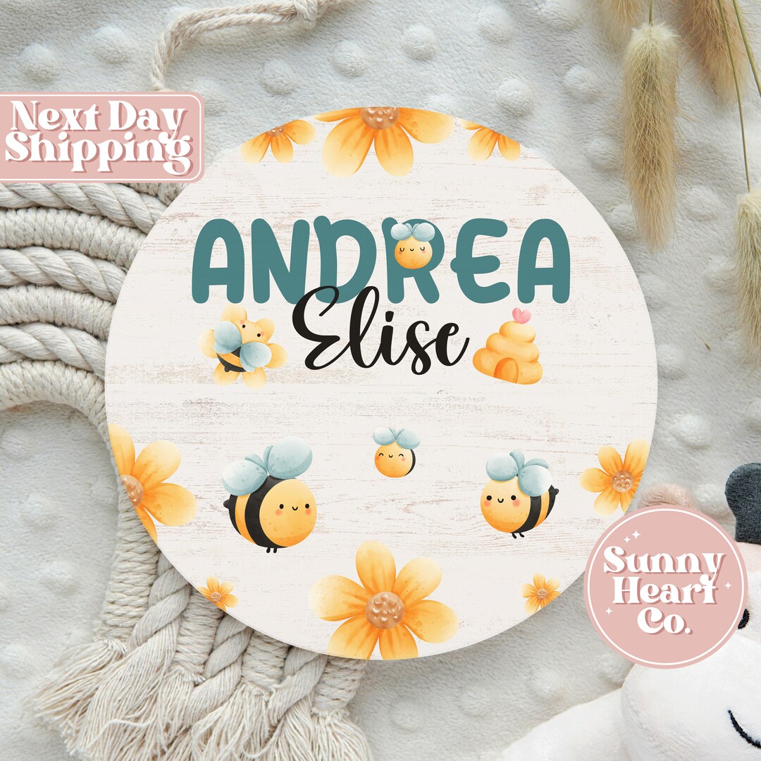 Personalized Bee and Honey Baby Girl Name Round Wood Sign bee Theme ...