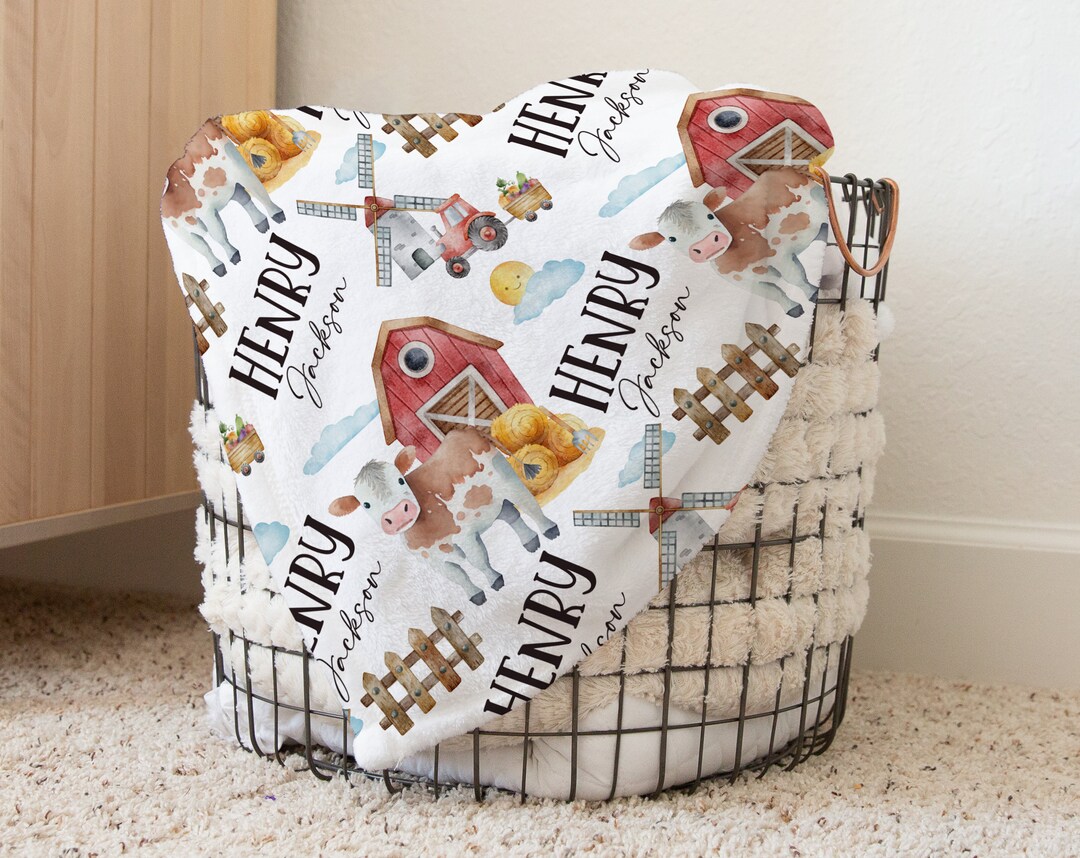 Cow Boy, Girl Soft Name Blanket Cow Kids Name Blanket Farm First Middle ...