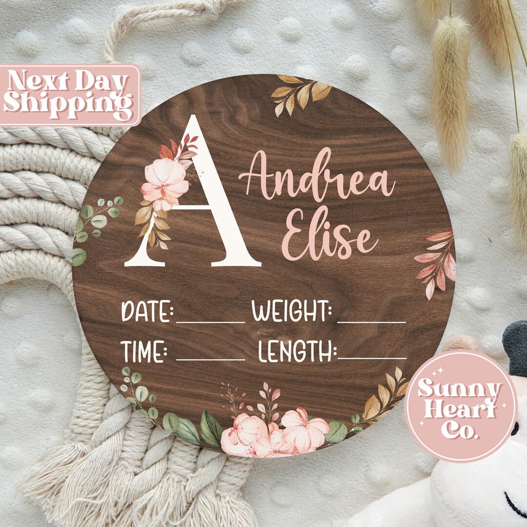Personalized Alphabet Round Wood Baby Birth Stat Sign Nursery Decor ...