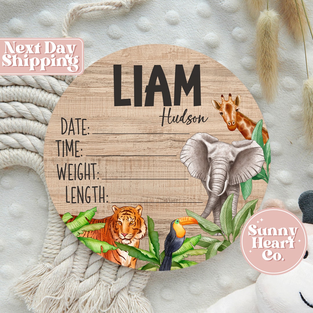 Jungle Baby Birth Stat Sign Newborn Baby Boy Announcement Sign ...