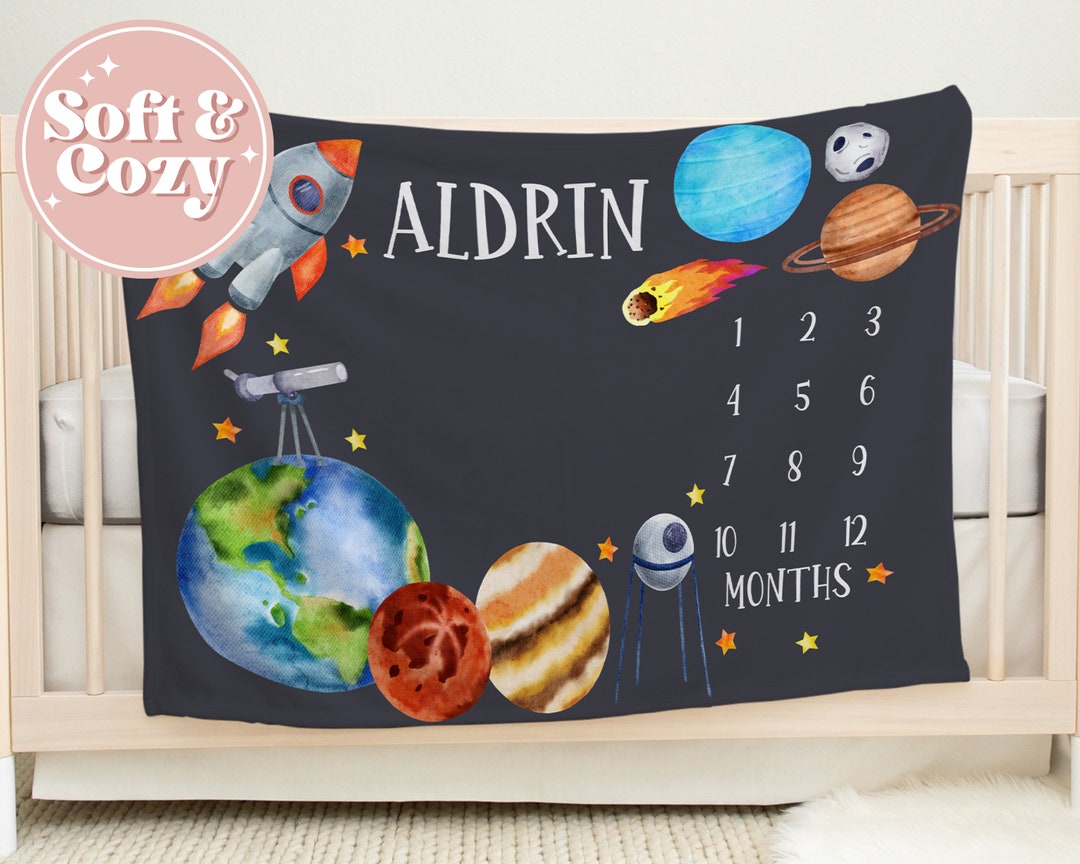 Outerspace, Planets, and Rockets Baby Boy Milestone Blanket ...