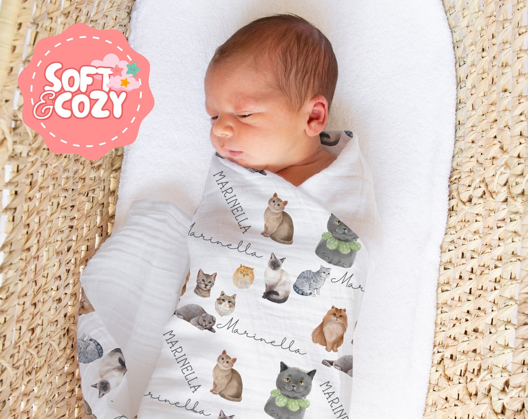 Cat Baby Boy, Girl Swaddle Cat Blanket With Name for Newborn Cat ...