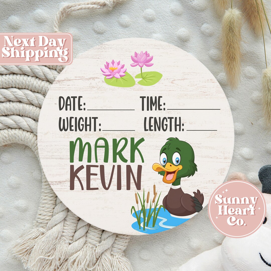 Mallard Duck Baby Birth Announcement Stat Sign Newborn Round Name Sign ...