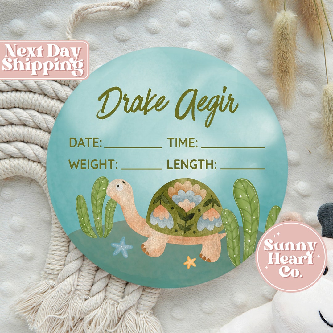 Personalized Turtles Round Wood Baby Birth Stat Sign Nursery Decor ...