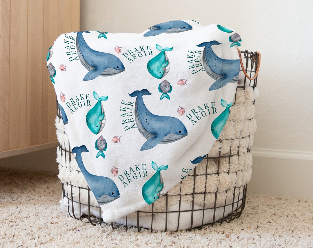 Whales Boy, Girl Blanket Sea Creatures Newborn Blanket With Name Whales ...