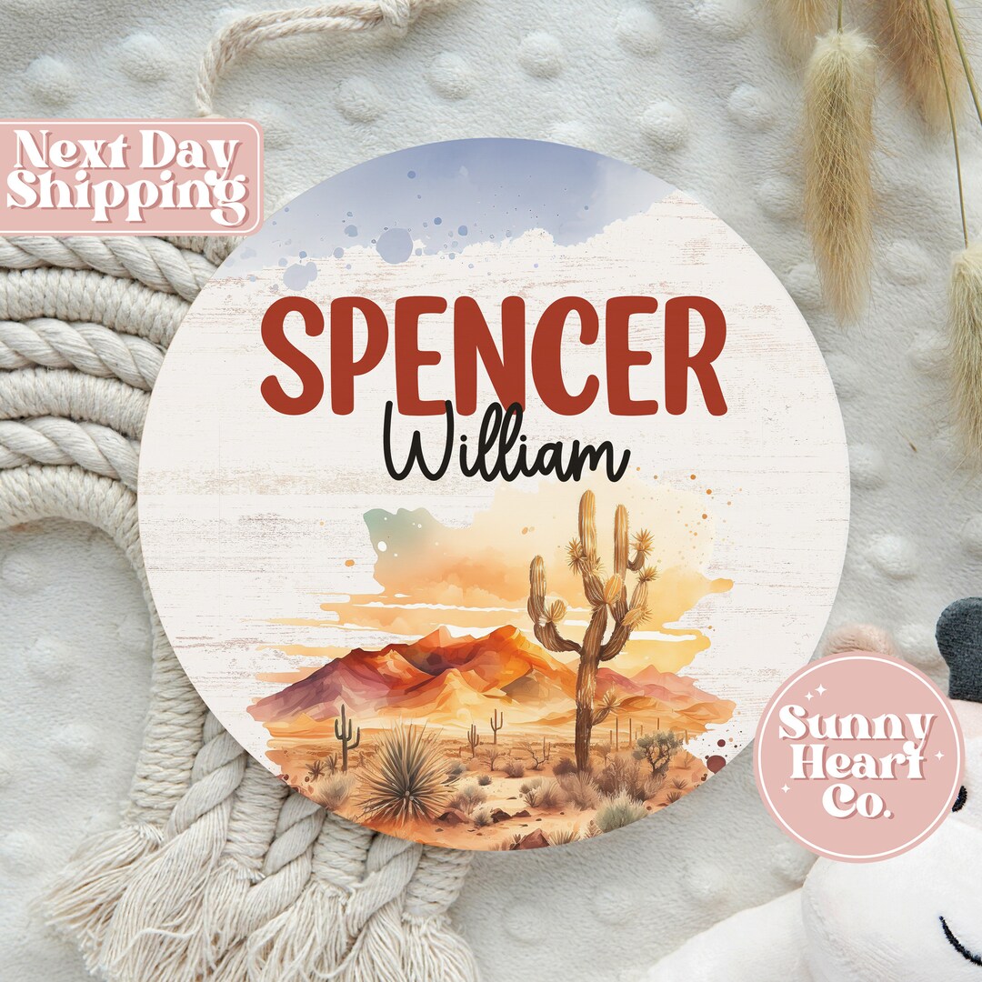 Personalized Desert Baby Name Round Wood Sign Western, Country Theme ...