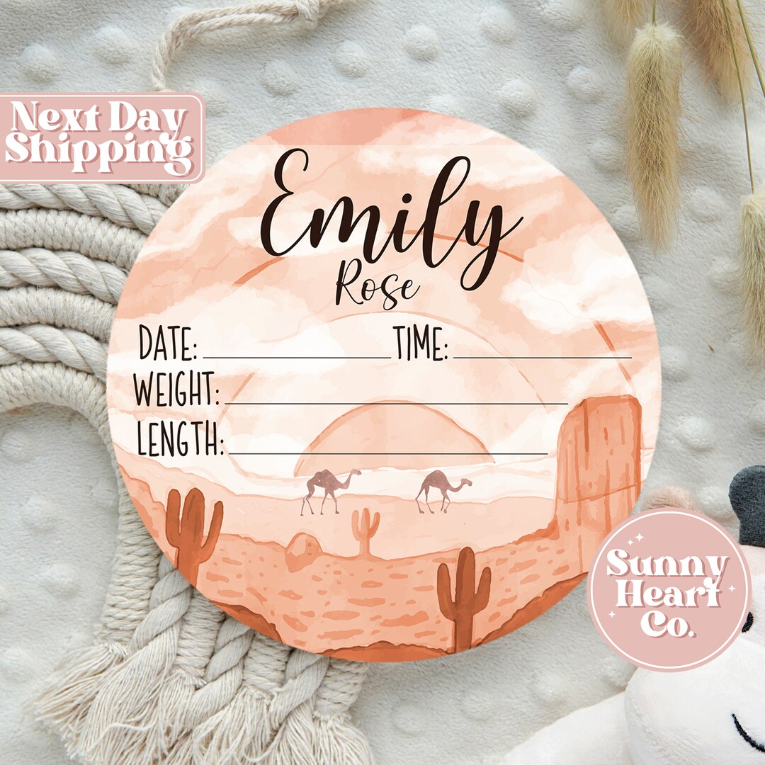 Sunset, Desert Baby Birth Stat Sign Country Theme Newborn Baby ...