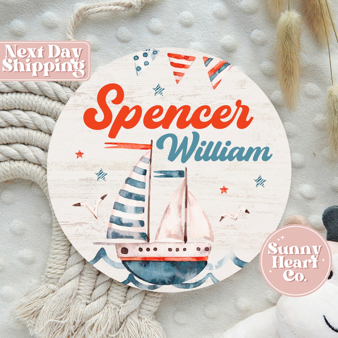 Personalized Nautical Baby Name Round Wood Sign Nautical - Etsy